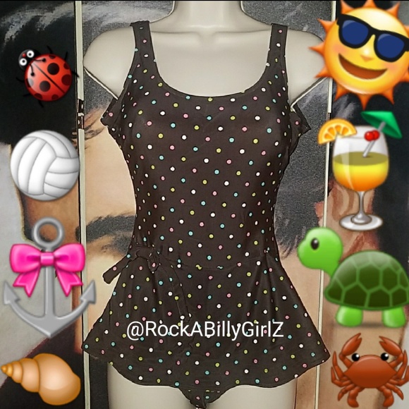 Tatyana | Swim | Tatyana Tied At Hip 94s Brown Polka Dot Pinup Swimsuit ...